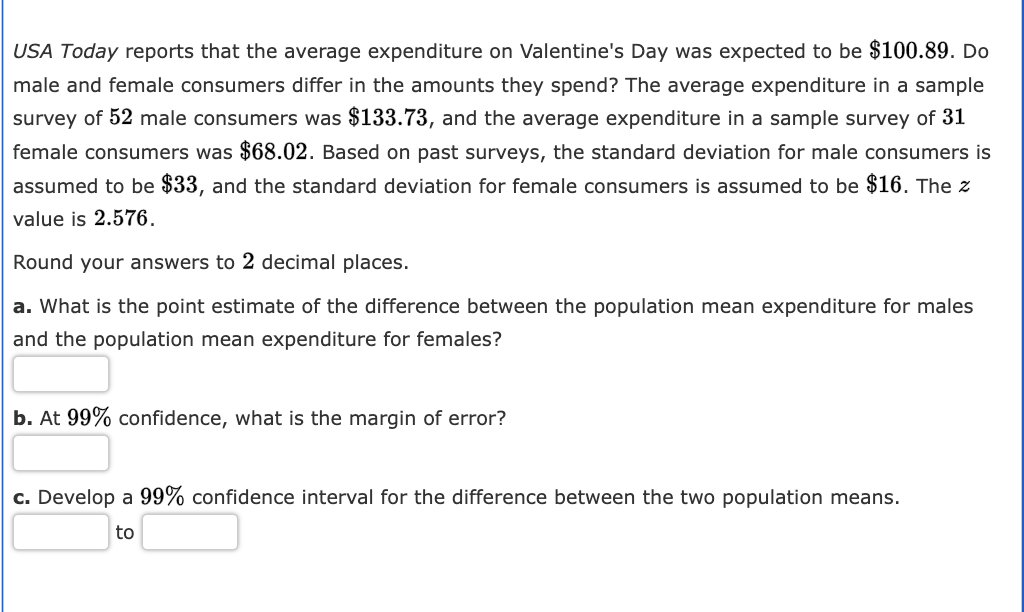 Solved USA Today reports that the average expenditure on | Chegg.com
