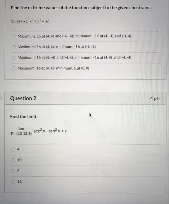 Solved Find the extreme values of the function subject to | Chegg.com