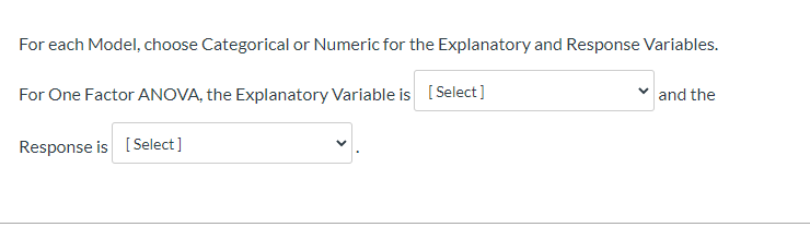Solved For each Model, choose Categorical or Numeric for the | Chegg.com