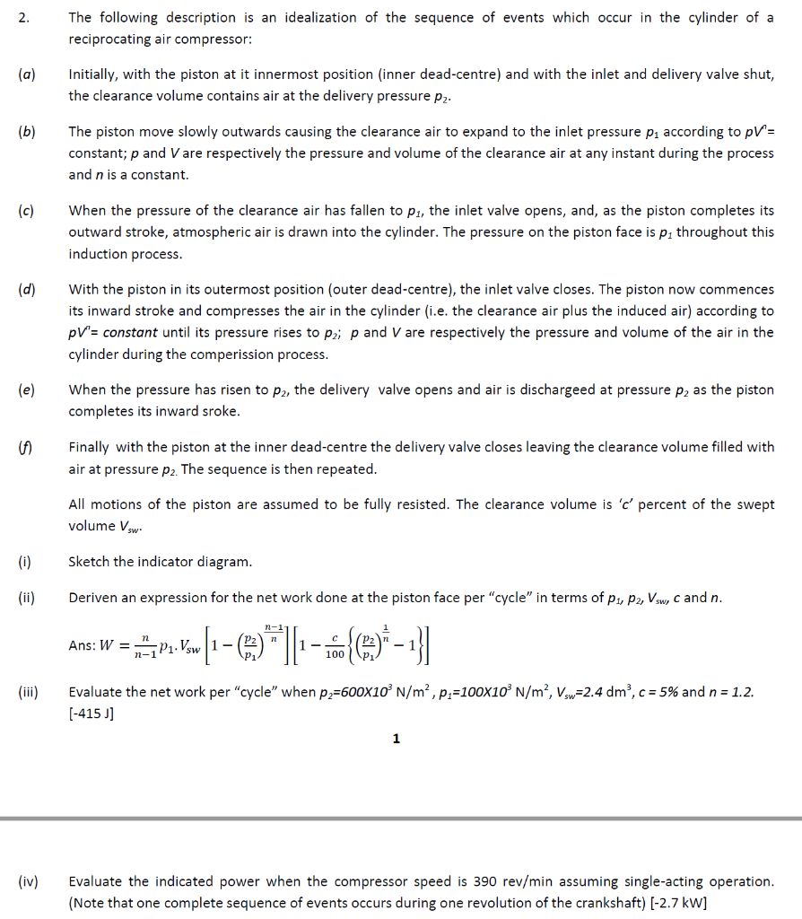 Solved 2. The following description is an idealization of | Chegg.com
