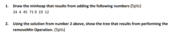 Solved 1. Draw the minheap that results from adding the | Chegg.com
