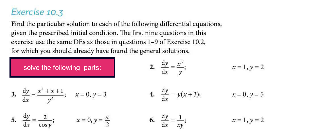 Solved Exercise 10.3 Find the particular solution to each of | Chegg.com