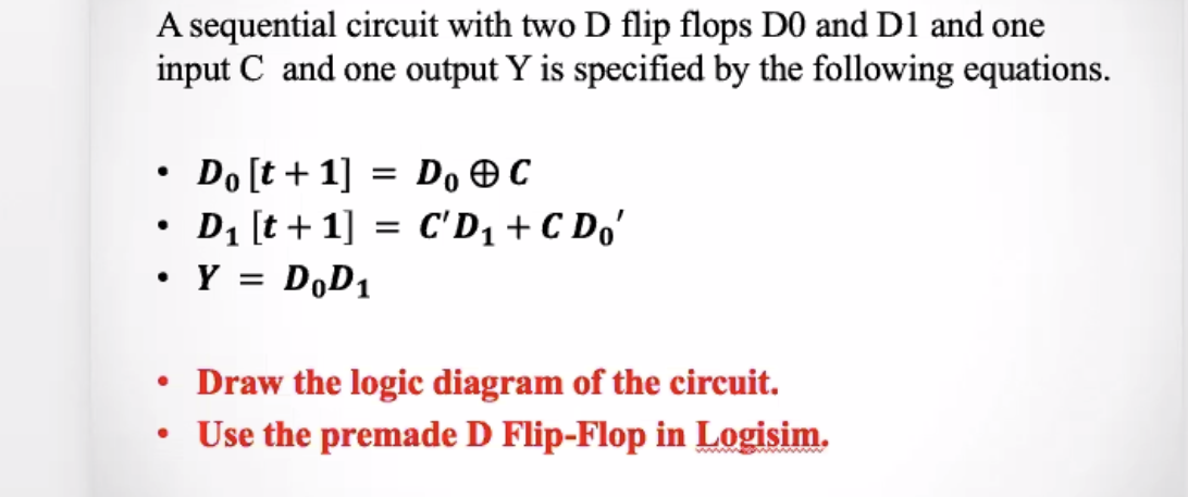 Solved A sequential circuit with two D flip flops DO and D1 | Chegg.com