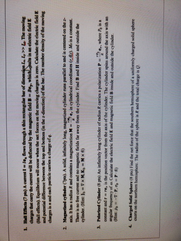 Solved 1. Hell Effects (7 pts) A current I = le, flows | Chegg.com