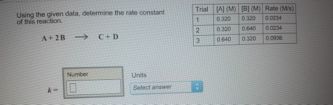 Solved Using the given data, determine the rate constant of | Chegg.com