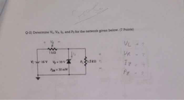 Solved O-2) Determine V. V, Iz, and Pz for the network given | Chegg.com