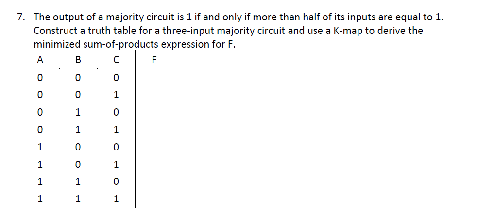 Solved 7. The output of a majority circuit is 1 if and only | Chegg.com