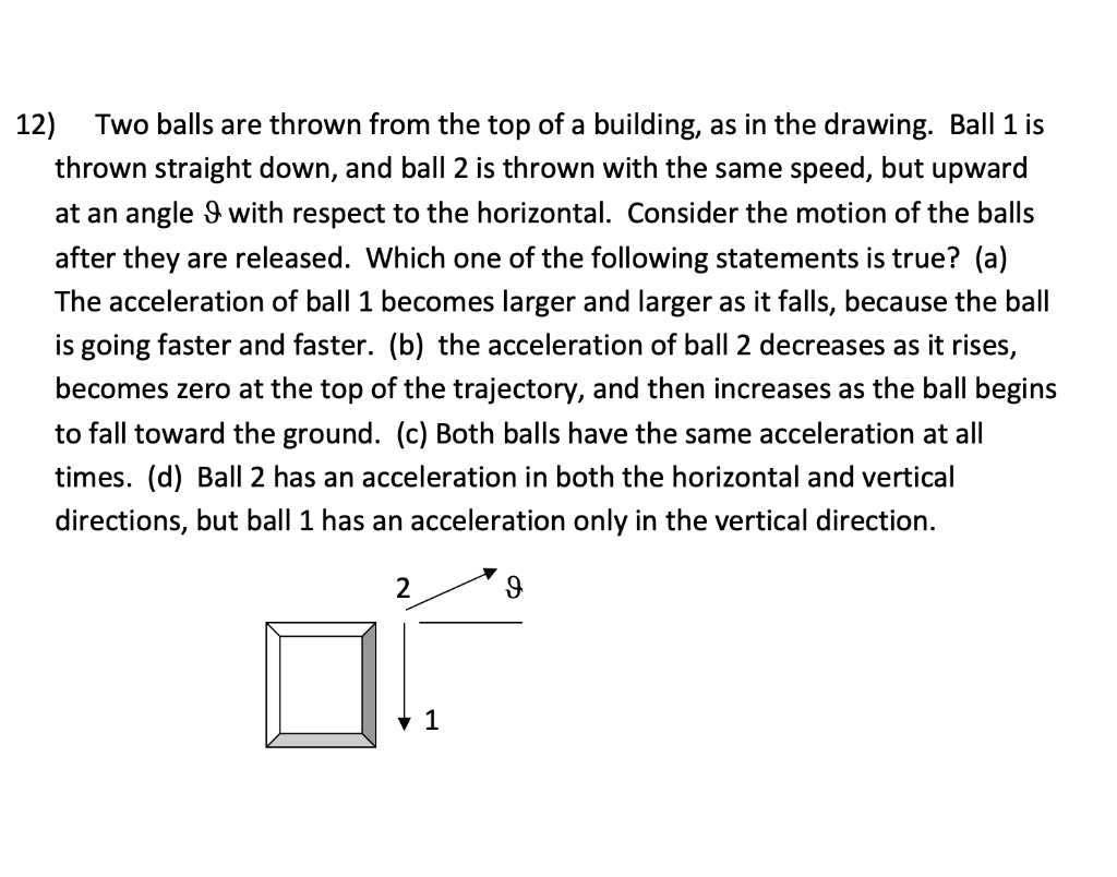 Solved 12) Two balls are thrown from the top of a building, | Chegg.com