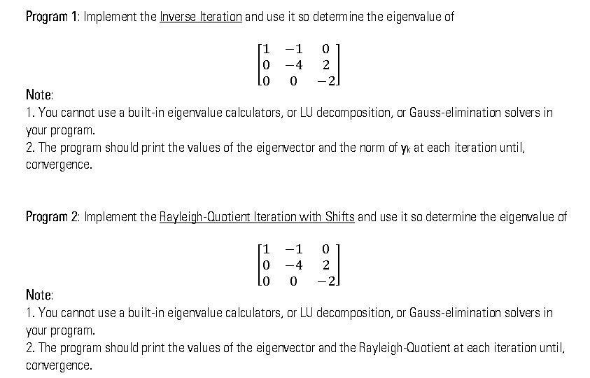 Solved Program 1: Implement the Inverse Iteration and use it | Chegg.com