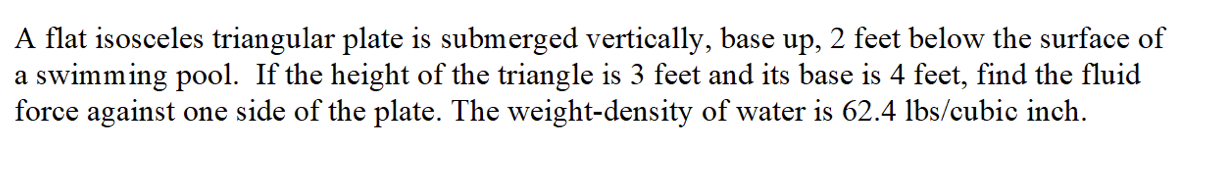 Solved A flat isosceles triangular plate is submerged | Chegg.com