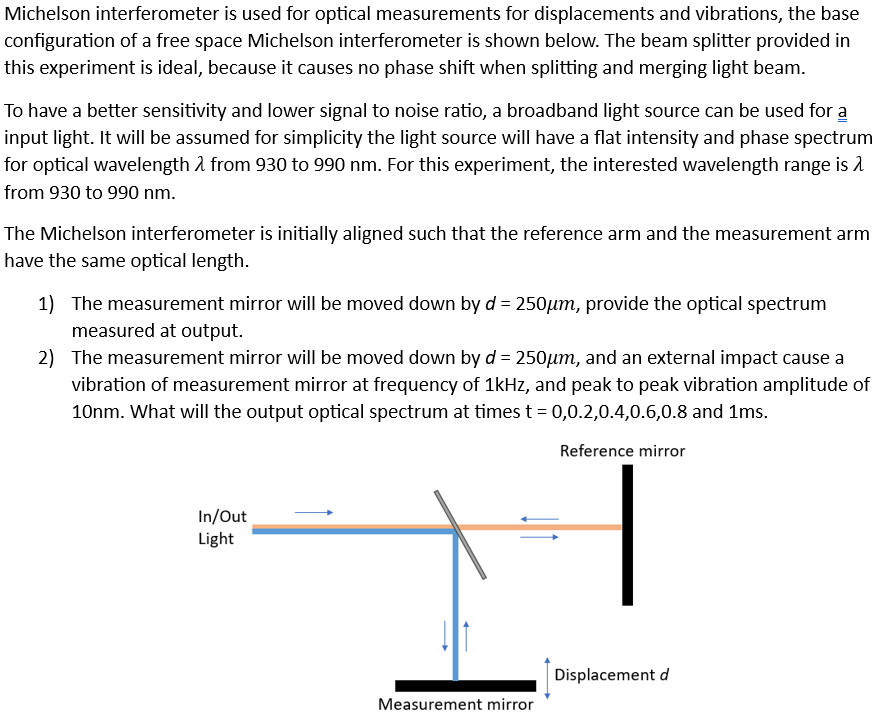 Solved Michelson interferometer is used for optical | Chegg.com