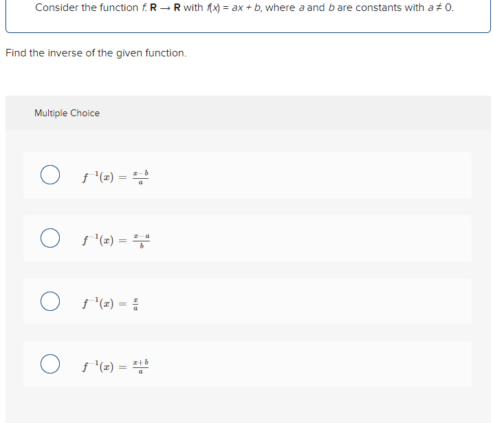 Solved Consider the function fR→R with f(x)=ax+b, where a | Chegg.com