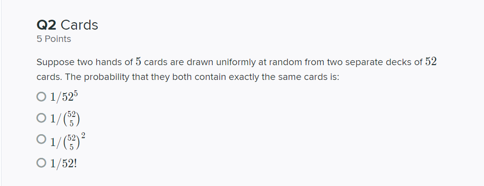 Solved Q2 Cards 5 Points Suppose two hands of 5 cards are | Chegg.com
