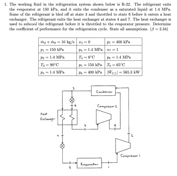 Solved 1. The working fluid in the refrigeration system | Chegg.com