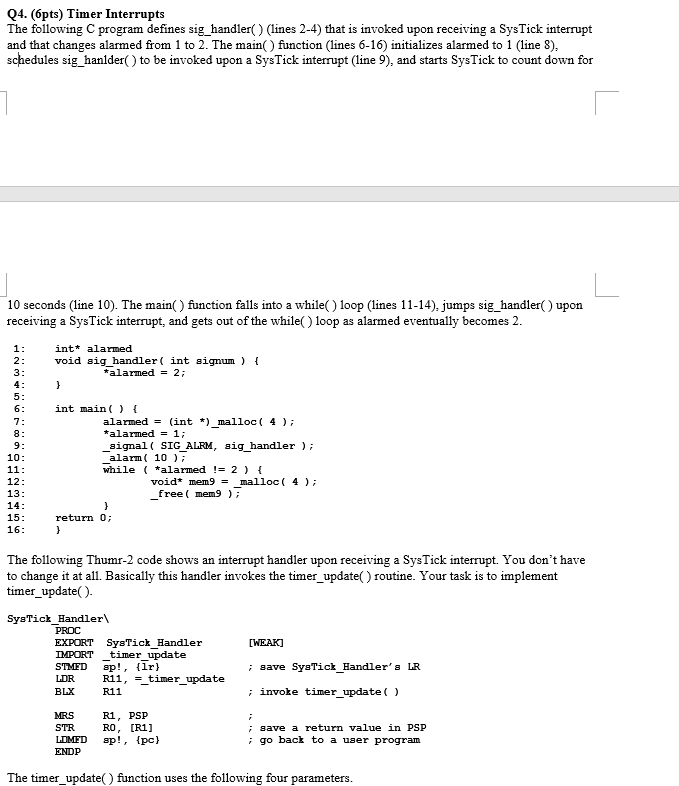 Solved Q4. (6pts) ﻿Timer Interrupts The following Thumr-2 | Chegg.com