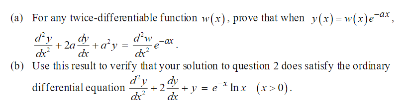(a) For any twice-differentiable function w(x), prove | Chegg.com