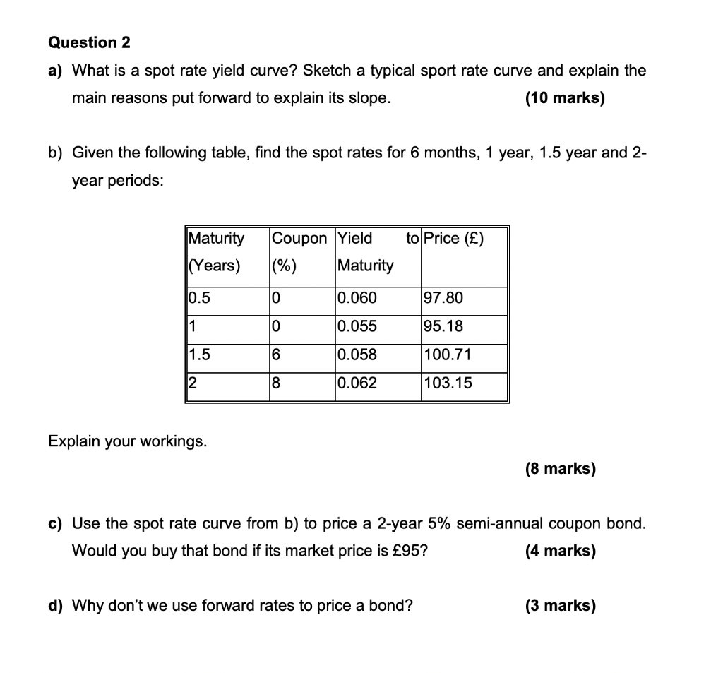 Solved a) What is a spot rate yield curve? Sketch a typical | Chegg.com