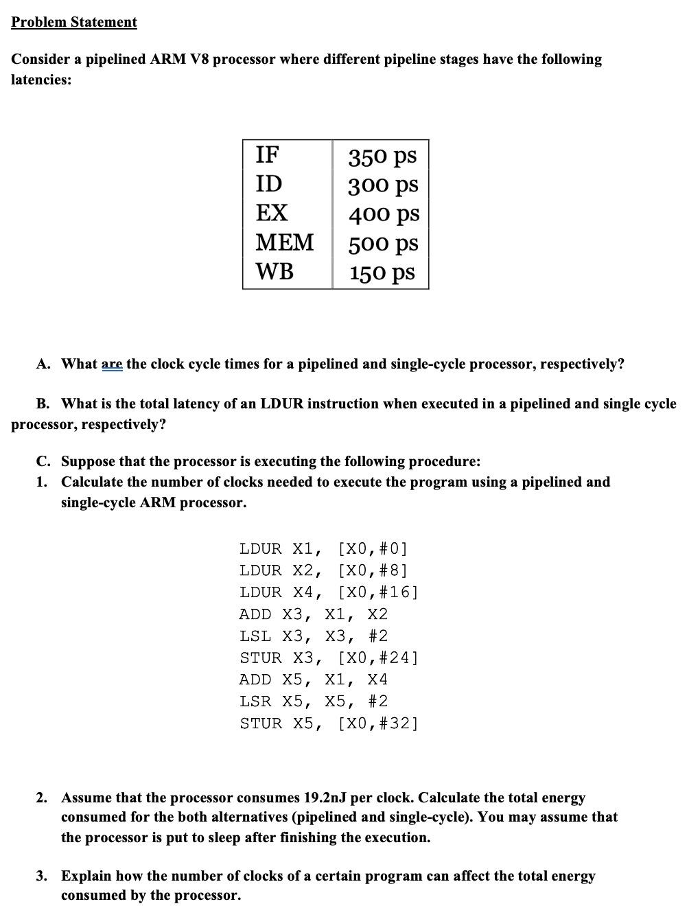 Solved Problem Statement Consider a pipelined ARM V8 | Chegg.com