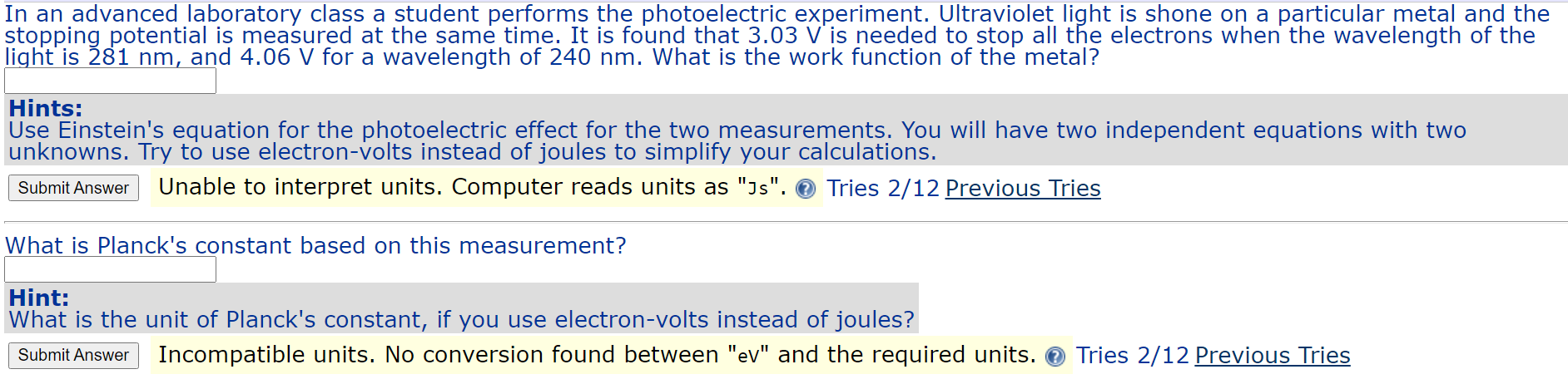 Solved In an advanced laboratory class a student performs | Chegg.com