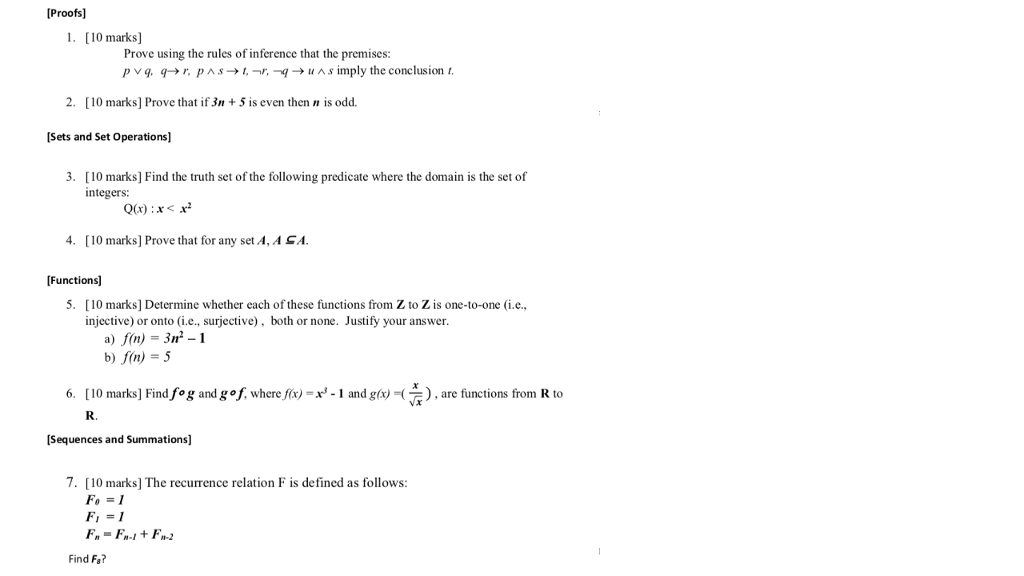 Solved [Proofs] 10 marks] Prove using the rules of inference | Chegg.com