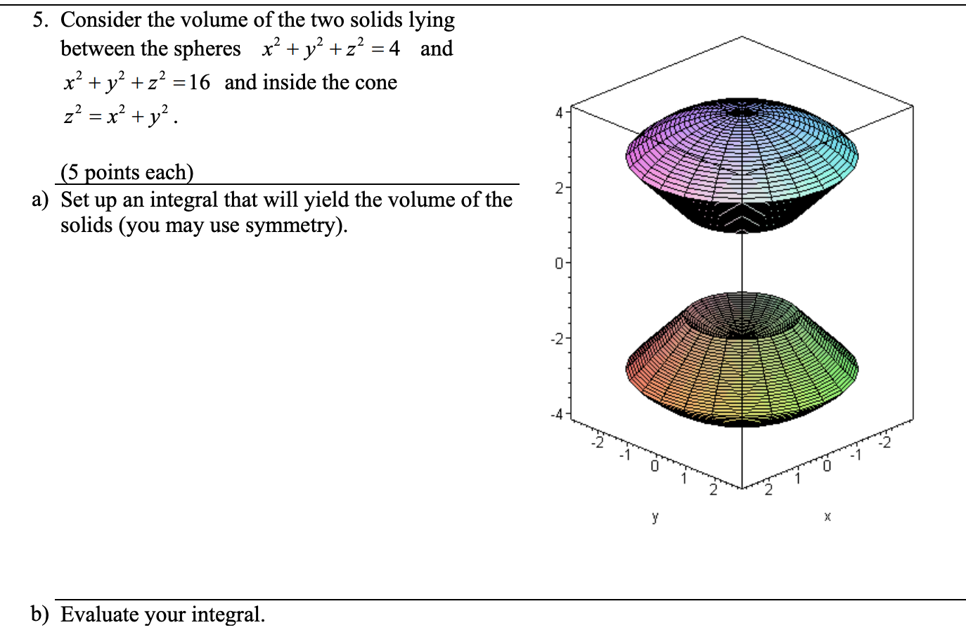 Solved 5. Consider the volume of the two solids lying | Chegg.com