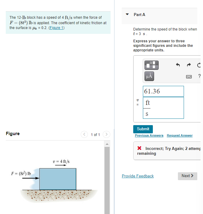 Solved Part A The 12-1b block has a speed of 4 ft/s when the | Chegg.com