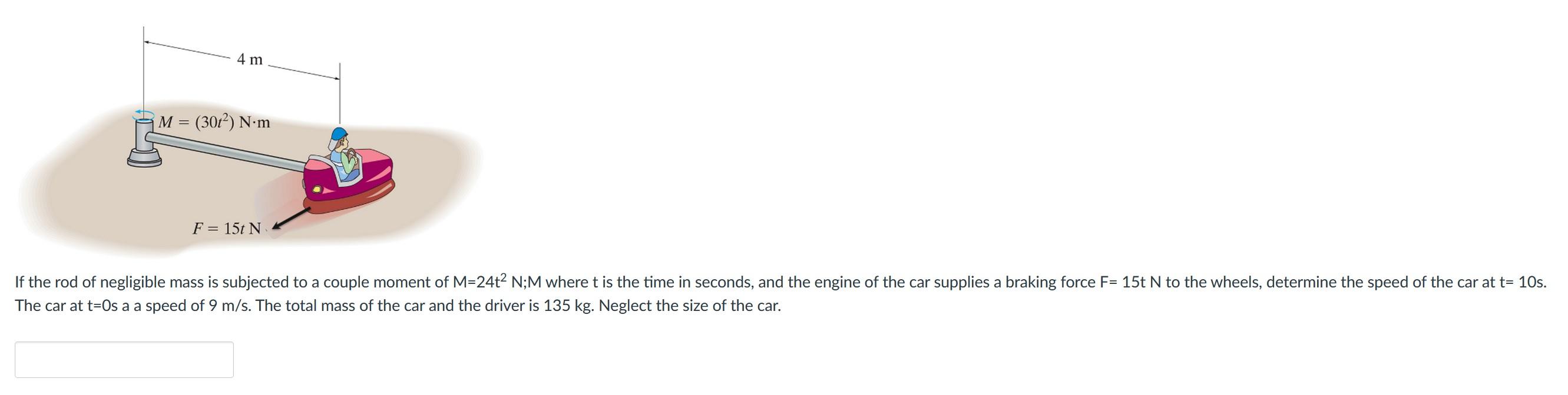 Solved The car at t=0 s a a speed of 9 m/s. The total mass | Chegg.com