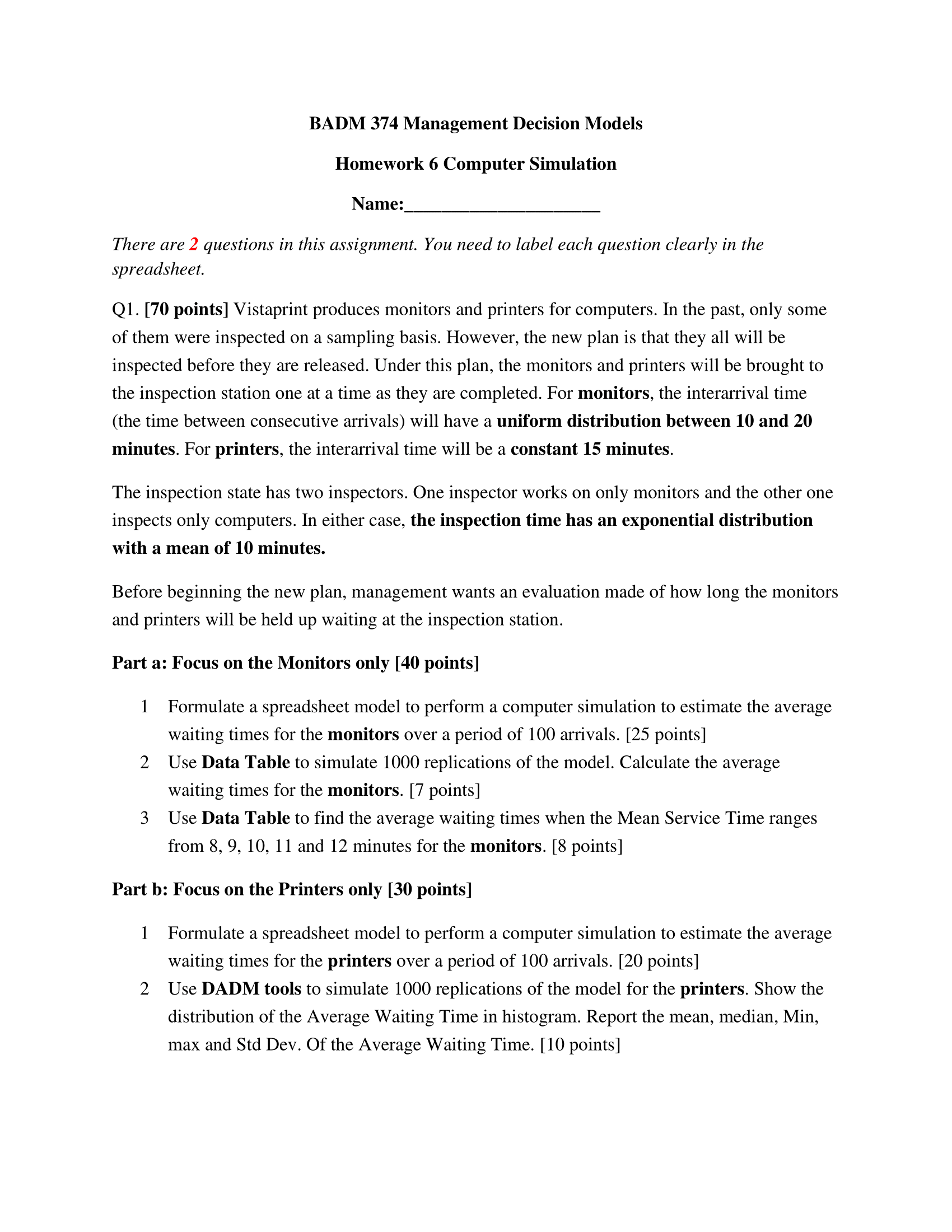 Q1.Vistaprint produces monitors and printers for | Chegg.com