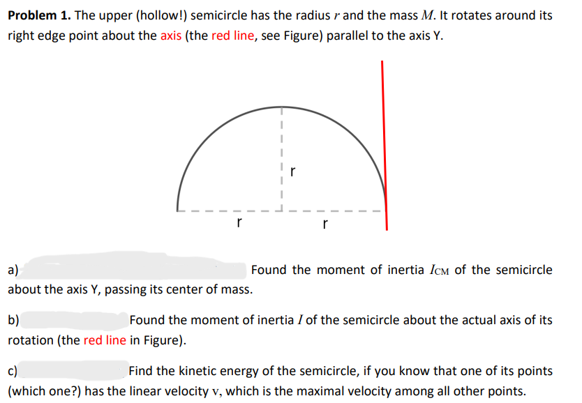 Solved Problem 1. ﻿The upper (hollow!) ﻿semicircle has the | Chegg.com