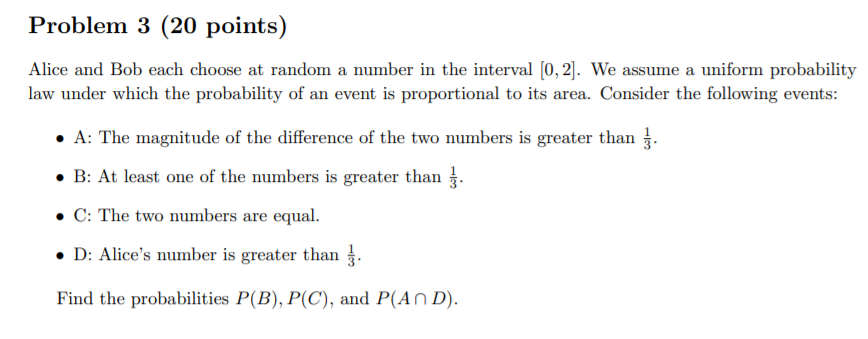 Solved Problem 3 (20 points) Alice and Bob each choose at | Chegg.com