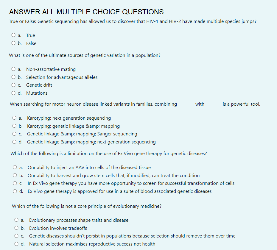 Solved ANSWER ALL MULTIPLE CHOICE QUESTIONS True or False: | Chegg.com