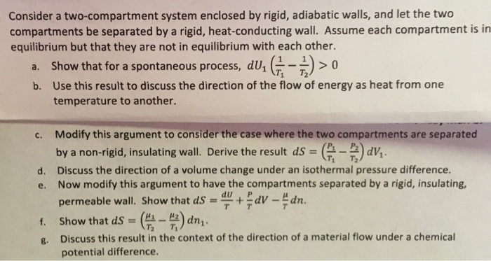 Solved Consider a two-compartment system enclosed by rigid, | Chegg.com