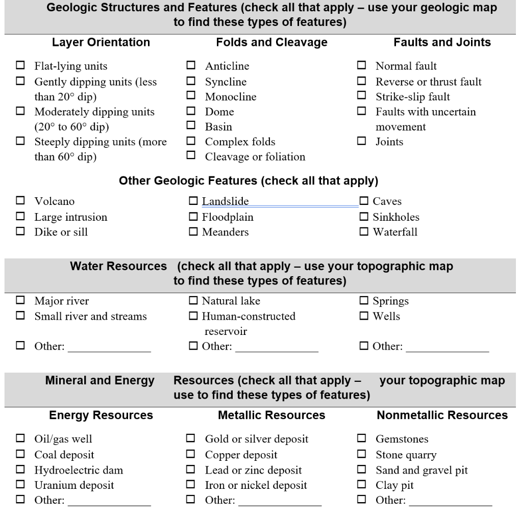 Solved Geologic Structures and Features (check all that | Chegg.com