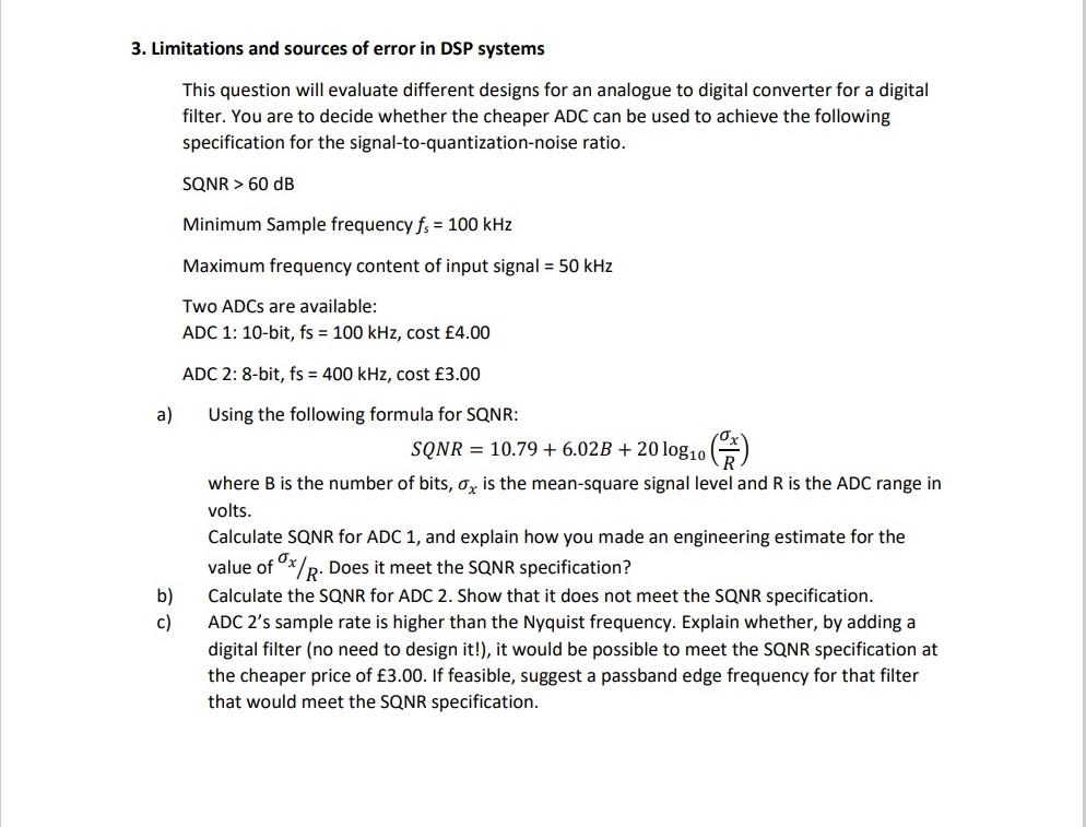 3. Limitations and sources of error in DSP systems | Chegg.com