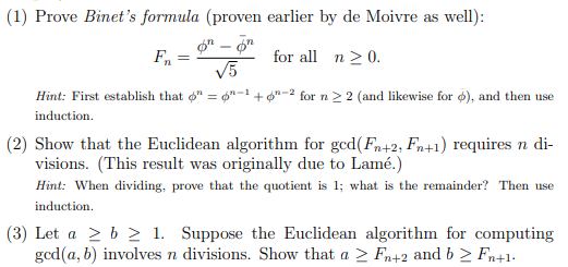 Solved induction.(2) ﻿Show that the Euclidean algorithm for | Chegg.com