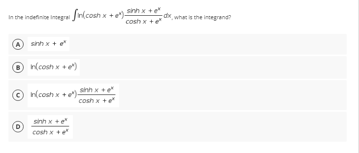 Solved In the indefinite Integral A sinh xte B In(cosh x + | Chegg.com