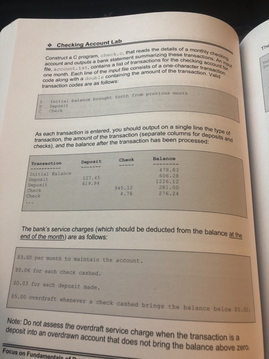 Solved Checking Account Lab account and outputs a bank | Chegg.com