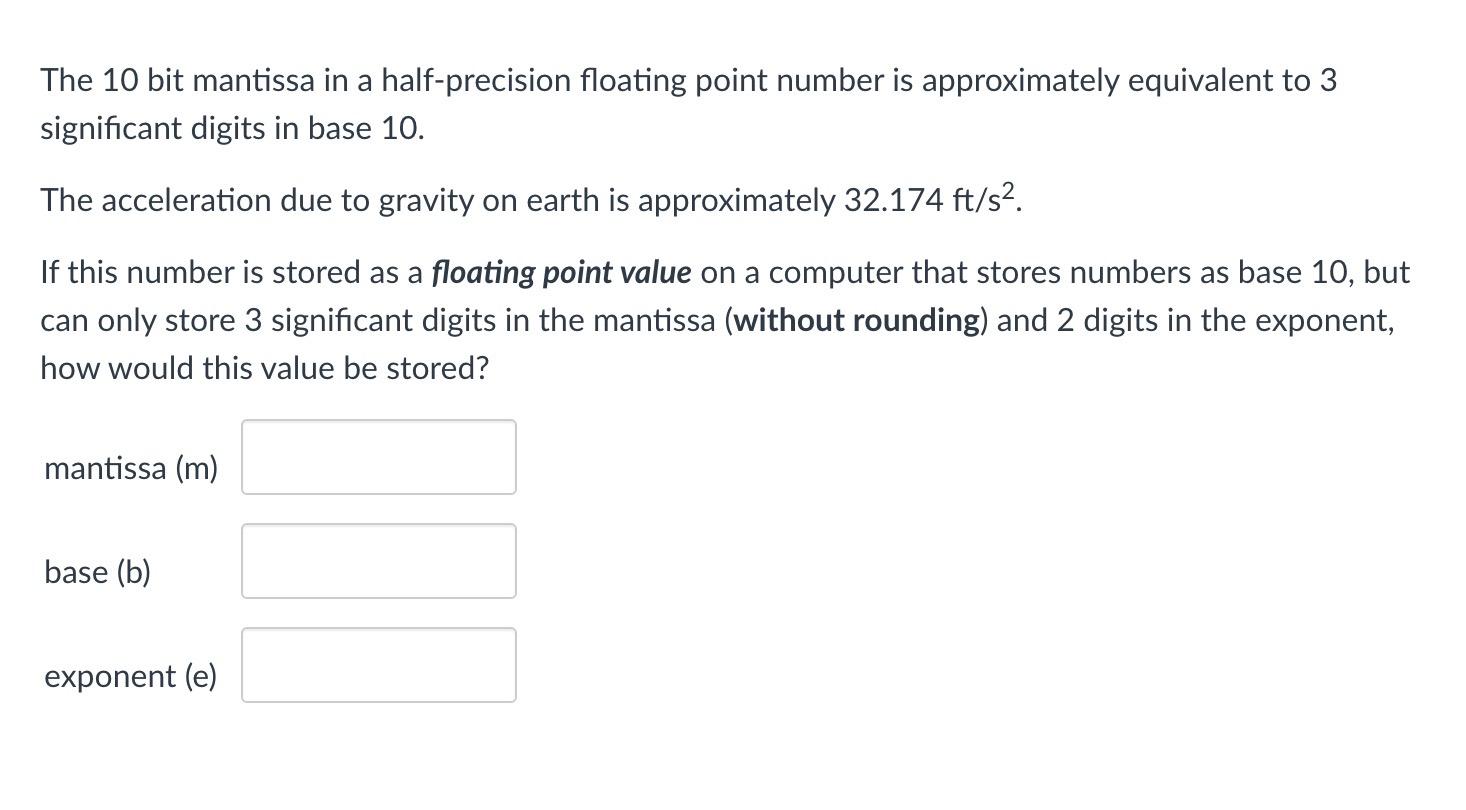 Solved The 10 bit mantissa in a half-precision floating | Chegg.com