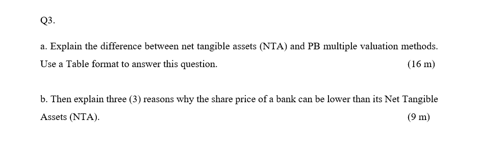 Solved Q3. a. Explain the difference between net tangible | Chegg.com
