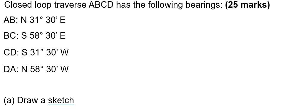 Solved Closed loop traverse ABCD has the following bearings: | Chegg.com