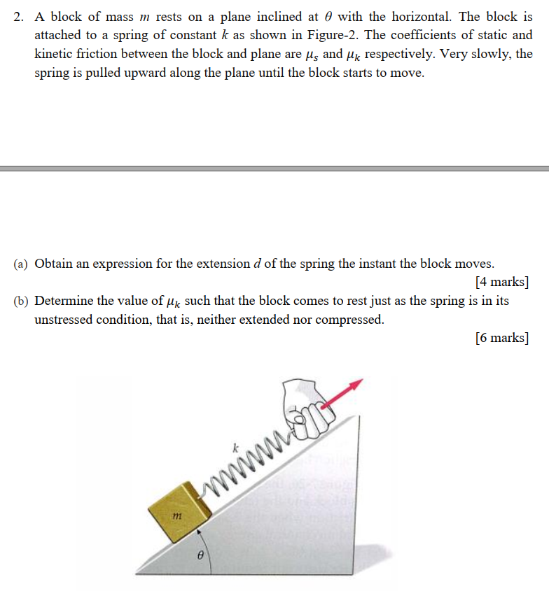 Solved 2. A block of mass m rests on a plane inclined at 0 | Chegg.com