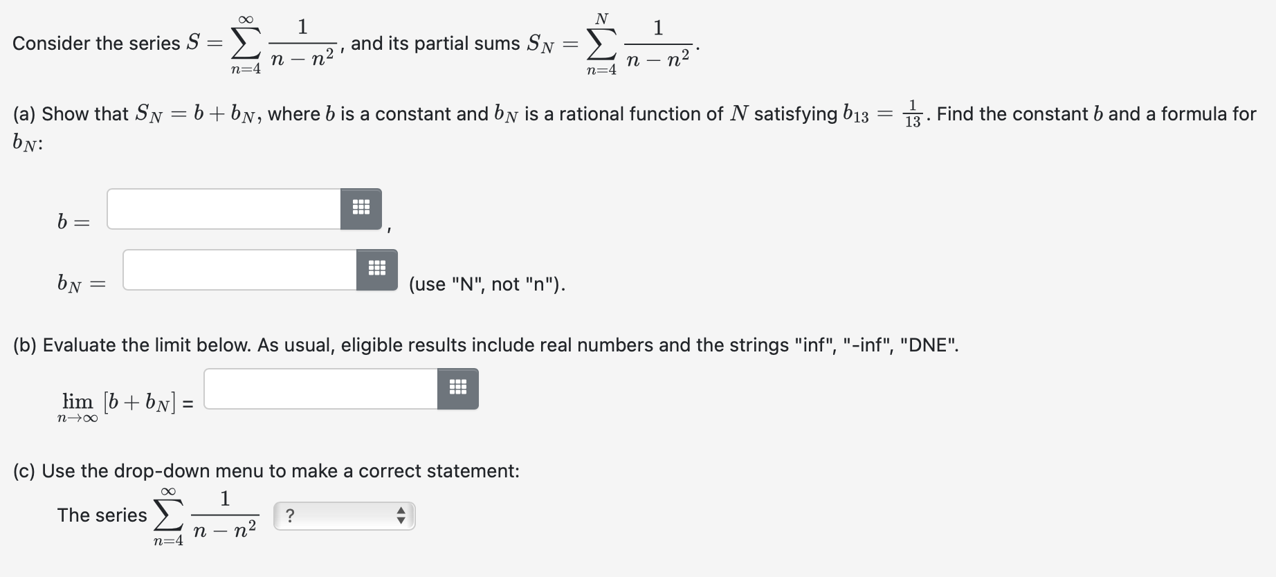 Solved Consider the series S=∑n=4∞n−n21, and its partial | Chegg.com