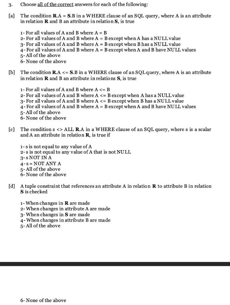 Solved 3. Choose all of the correct answers for each of the | Chegg.com