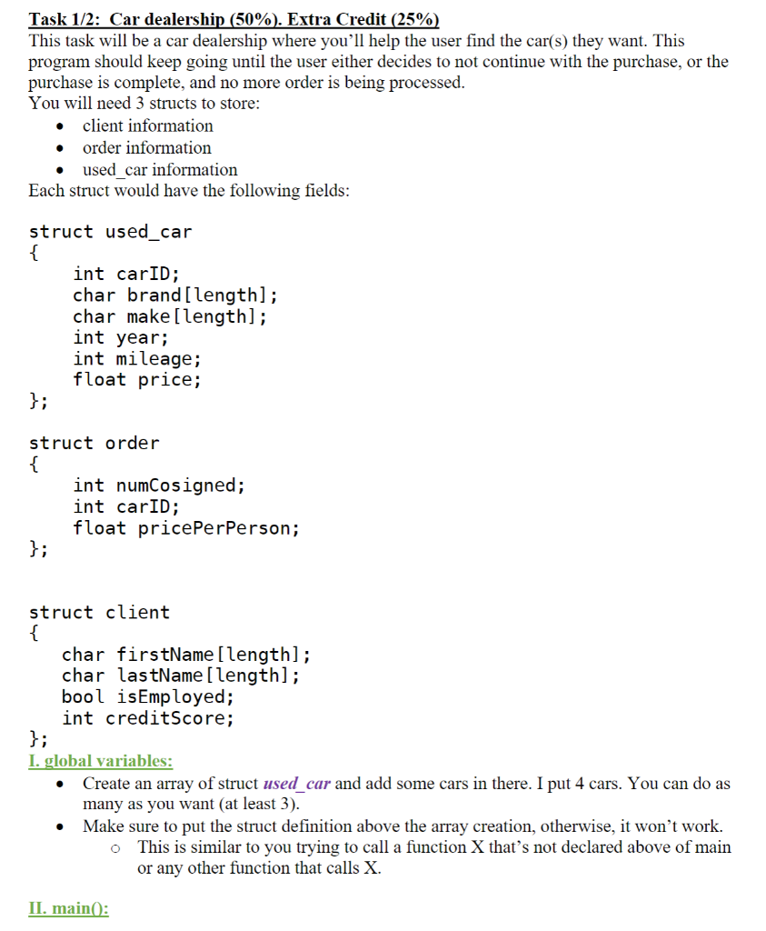 Solved Task 1/2: Car dealership (50\%). Extra Credit (25\%) | Chegg.com
