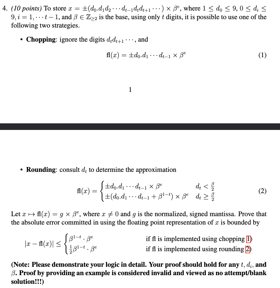 Solved (10 points) To store x=±(d0⋅d1d2⋯dt−1dtdt+1⋯)×βe, | Chegg.com