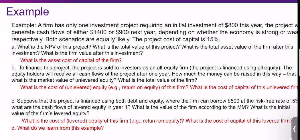 Solved Example: A firm has only one investment project | Chegg.com