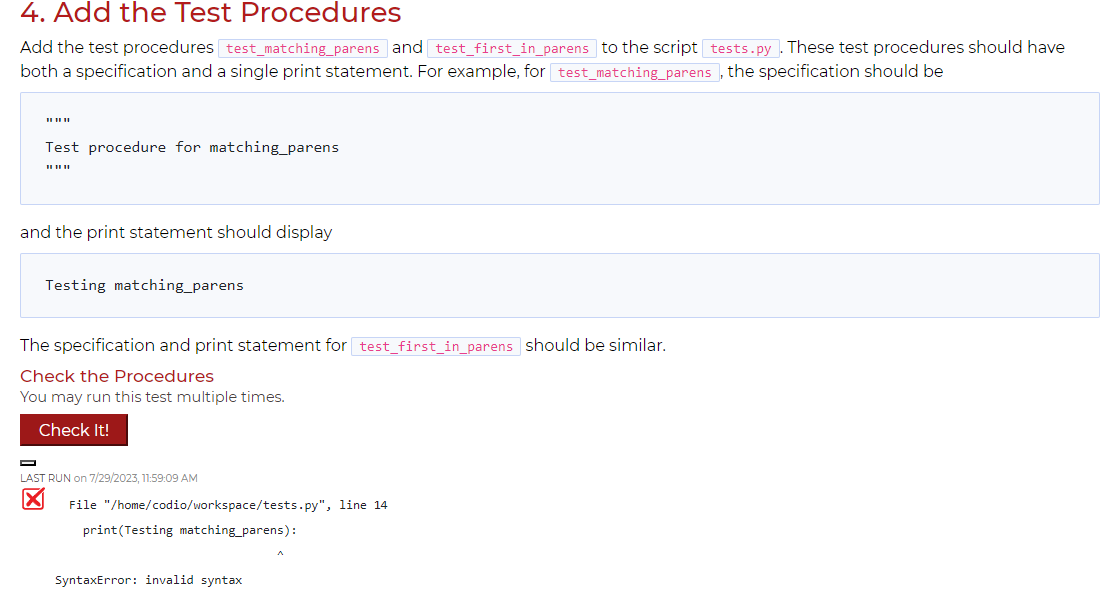 Solved 4. Add the Test Procedures Add the test procedures | Chegg.com
