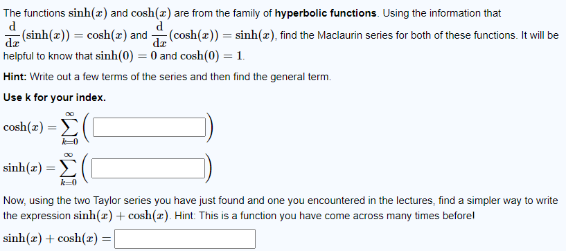 Solved The functions sinh(x) and cosh(x) are from the family | Chegg.com