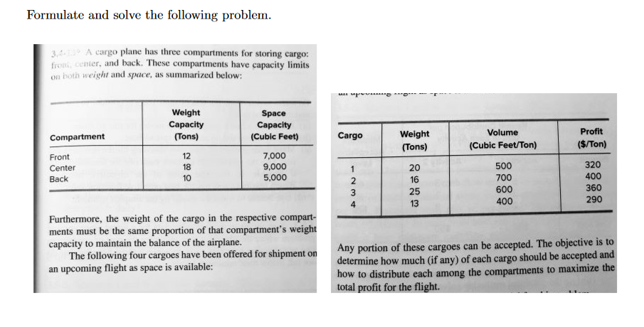 Solved Formulate and solve the following problem. 3. A cargo | Chegg.com