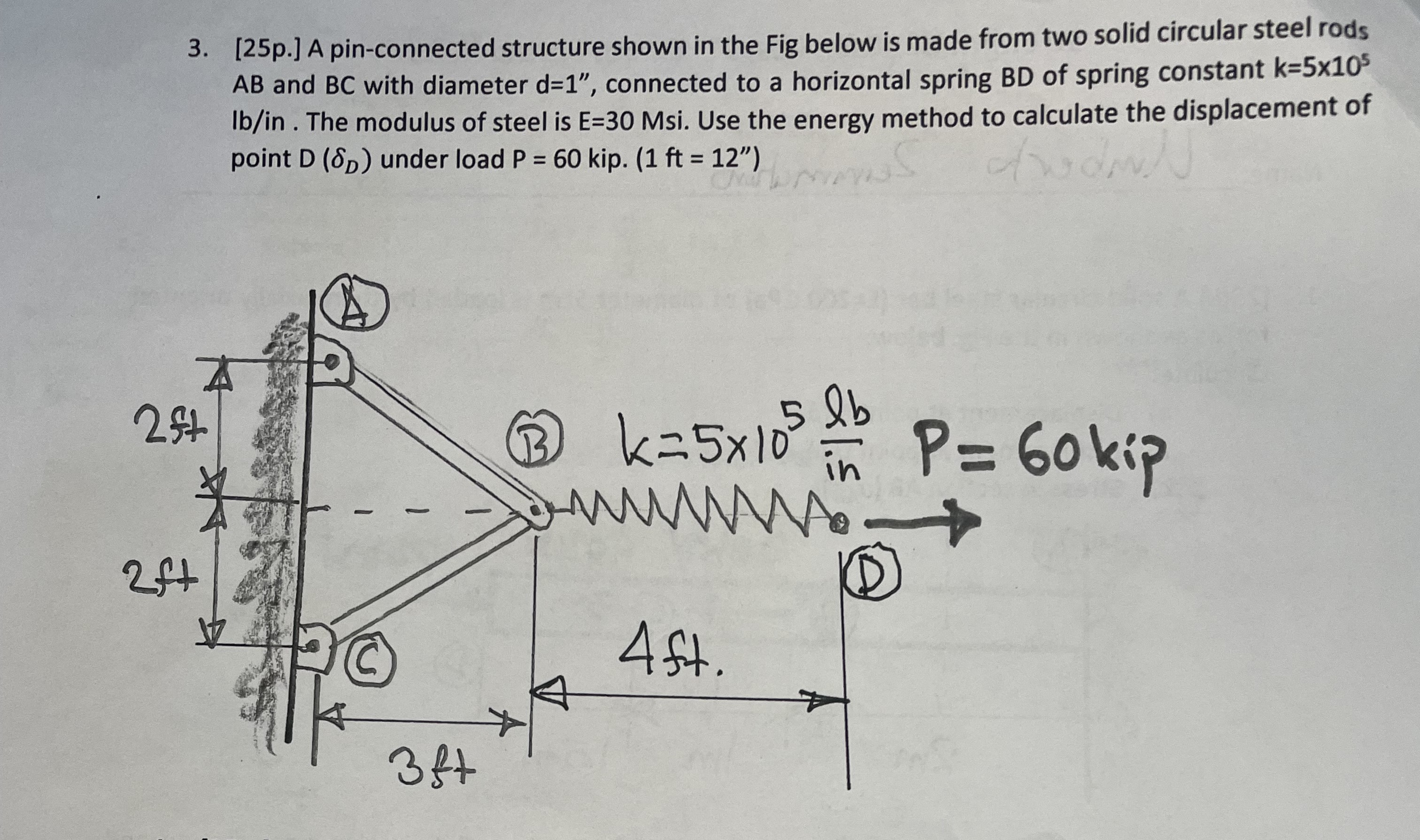 Solved 3. [25p.] A pin-connected structure shown in the Fig | Chegg.com